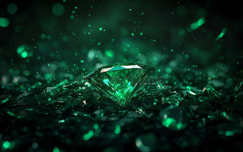 Emerald Gem Surrounded by Sparkling Green Shards Elegant and Vibrant ...