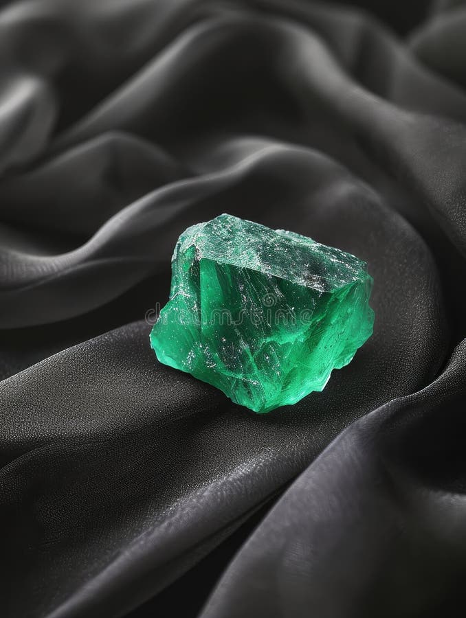 Emerald Gemstone on Black Satin Fabric Stock Illustration ...