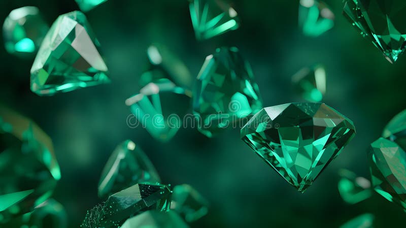 Emerald Gemstones Floating Green Background Stock Illustration ...