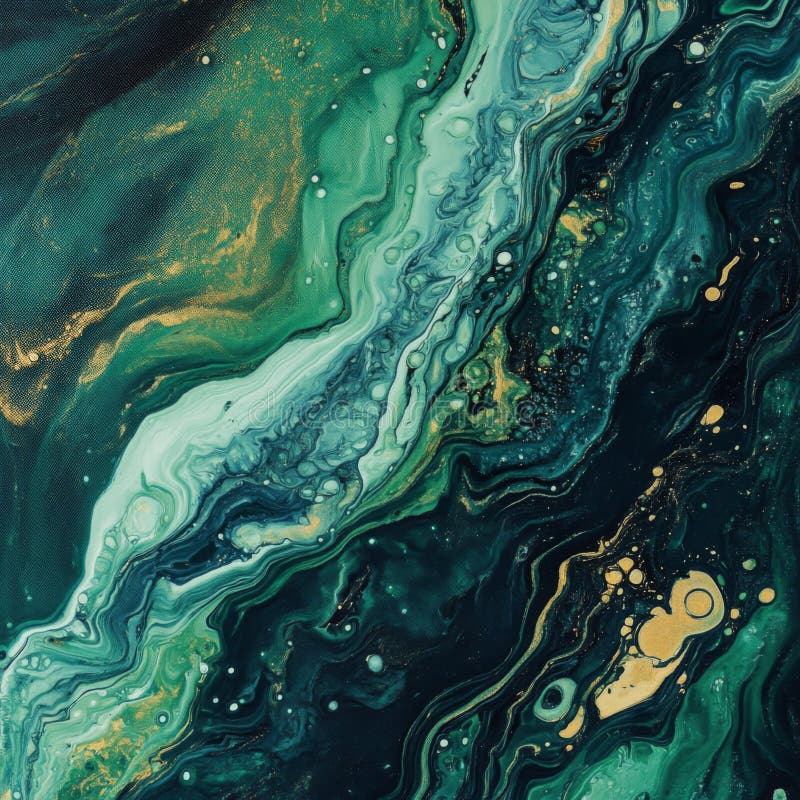 Emerald Gold Fluid Art Abstract Swirling Patterns Depth Movement Stock ...