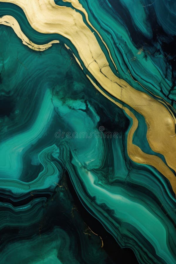 Emerald and Gold Marble Abstract with Flowing Patterns and Rich ...