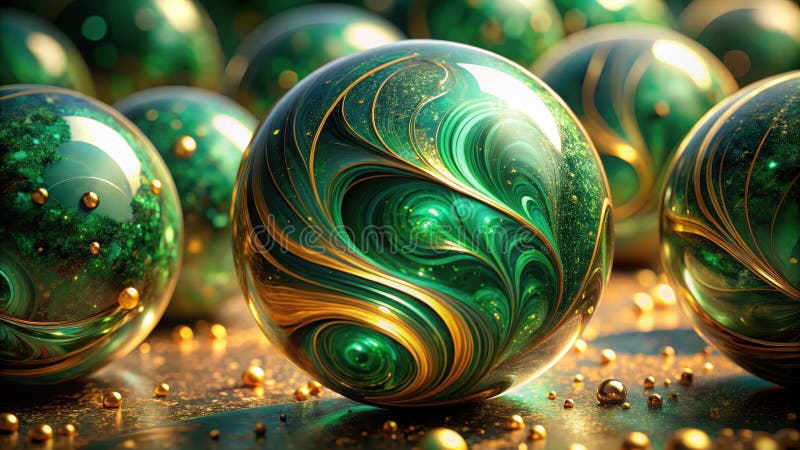 Emerald and Gold Orbs a Luxurious Abstract Sphere Collection ...
