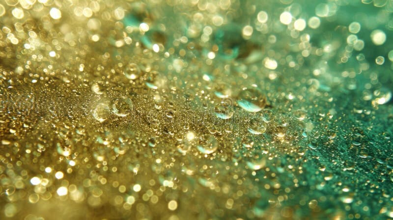 Emerald Gold Sparkle: Abstract Water Droplets, Glitter Bokeh Background ...