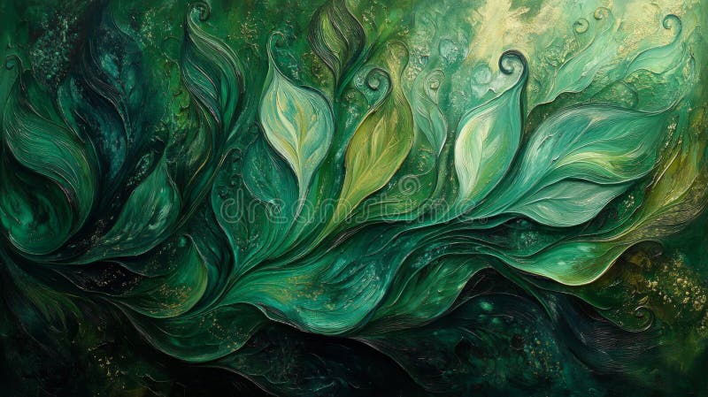 Emerald Green Abstract Painting of Lush Leaves Stock Illustration ...