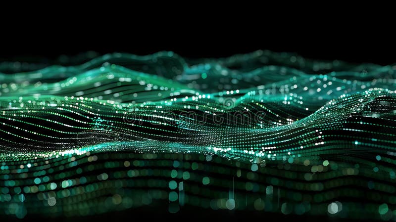 Emerald Green Abstract Wave Background, Data Flow Visualization ...