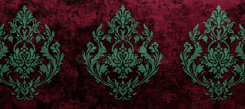 Emerald Green Damask on Deep Burgundy Pic Stock Photo - Image of fabric ...