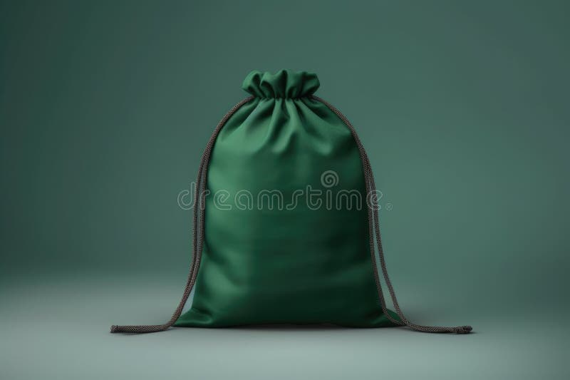 Green Drawstring Bag on Teal Background Stock Illustration ...