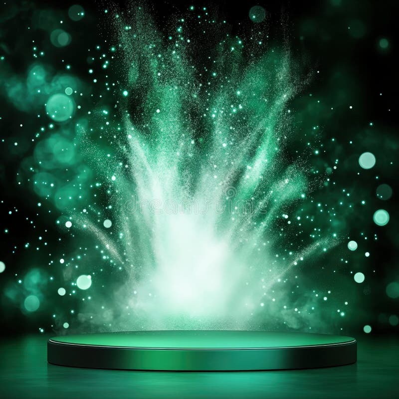 Emerald Green Explosion with Circular Pedestal Display Stock ...