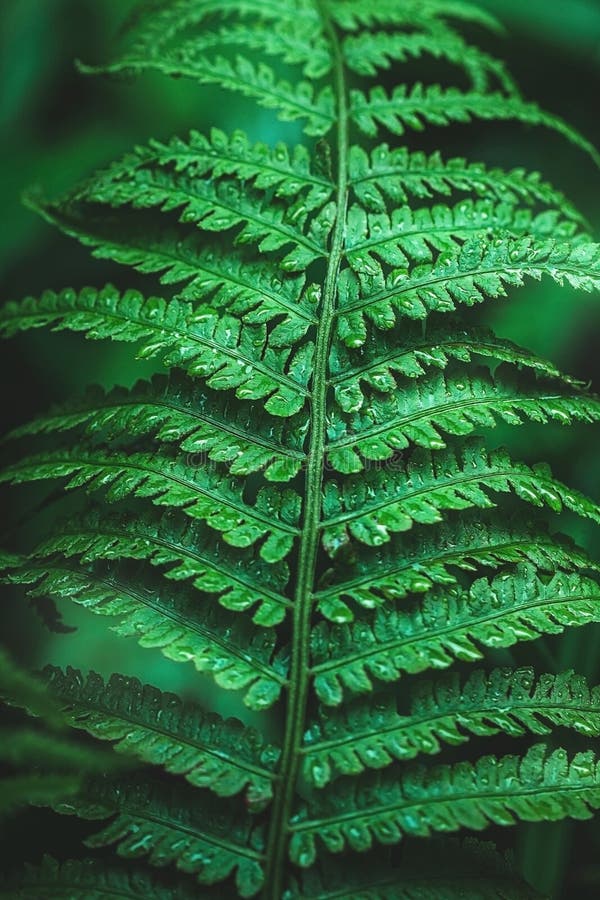 Emerald Green Fern Leaf in Dark Forest Stock Image - Image of leaves ...