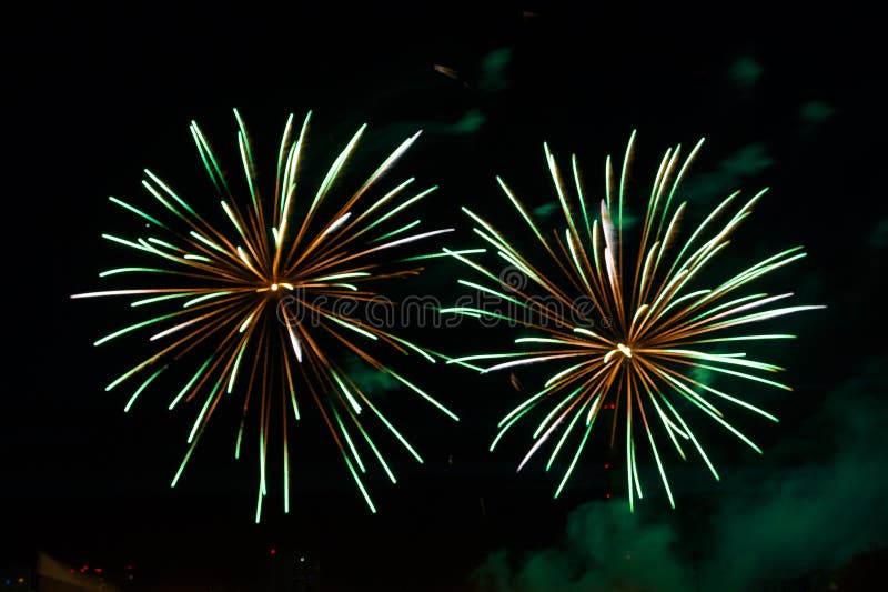 Emerald Green Firework Sparks Bright on the Black Night Sky. Stock ...