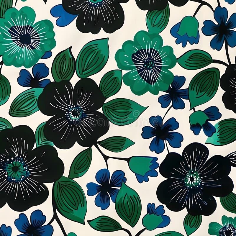 Emerald Green Floral Pattern on Black Background Stock Illustration ...