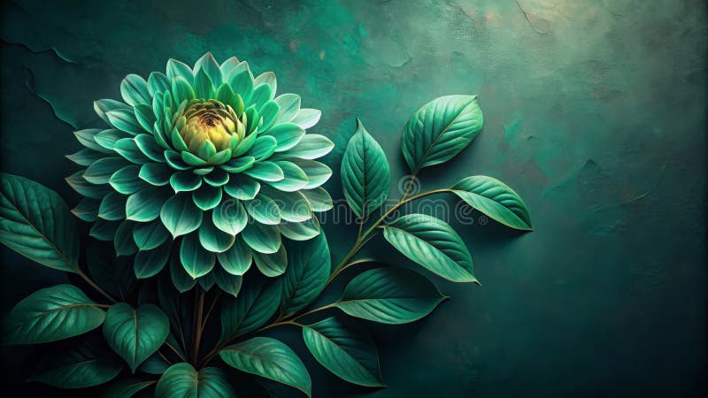 Emerald Green Flower and Lush Foliage on Textured Background ...