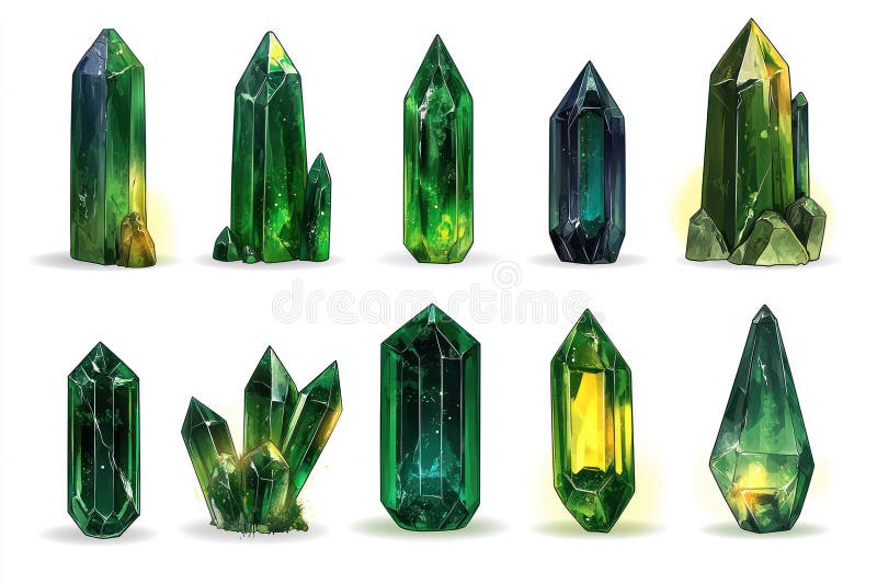 Emerald Green Gemstone Illustration Set - Isolated Crystal Elements ...