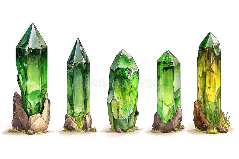 Emerald Green Gemstone Illustration Set - Isolated Crystal Elements ...