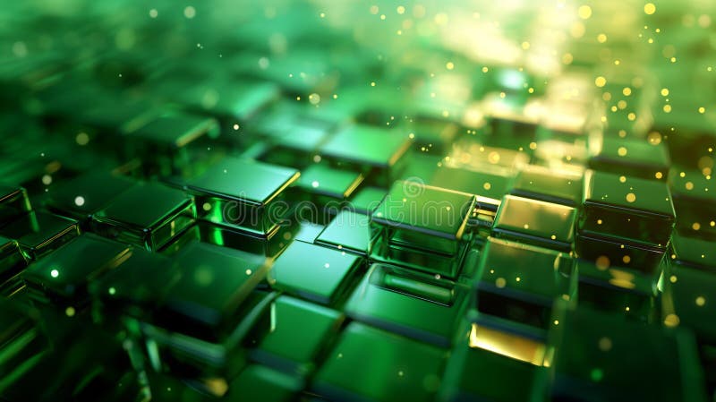 Emerald Green Geometric Surface with Glowing Particles Stock ...