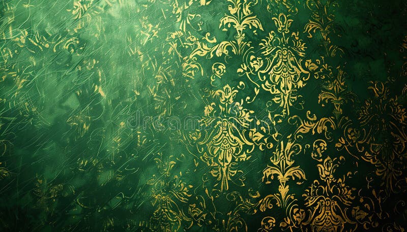 Emerald Green and Gold Damask Pattern Stock Illustration - Illustration ...