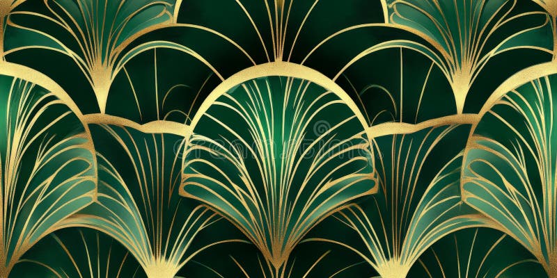 Emerald Green and Gold Luxurious Art Deco Patterns, Premium Vintage ...