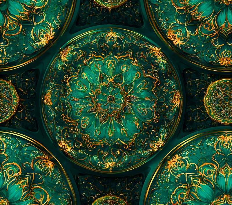 Emerald Green Gold Mandala Intricate Geometric Pattern Stock ...