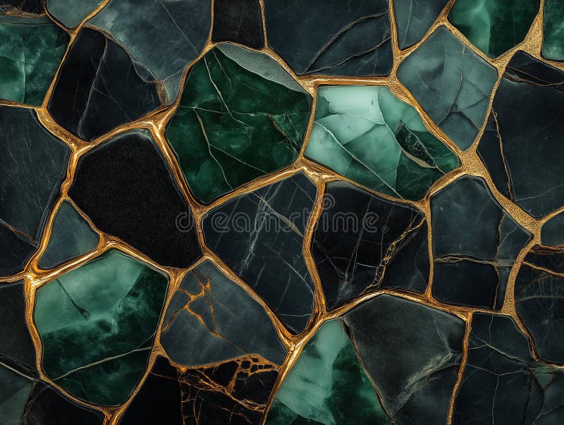 Emerald Green and Gold Veined Marble Texture with Geometric Patterns ...