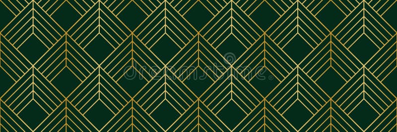 Emerald Green and Gradient Gold Art Deco Seamless Vector Repeat Pattern ...