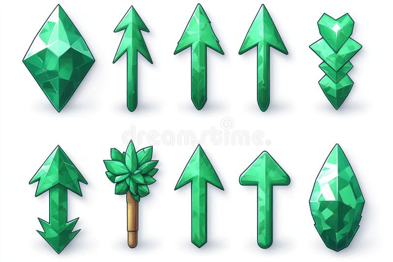 Green Gemstone Arrows and Icons Collection Stock Illustration ...