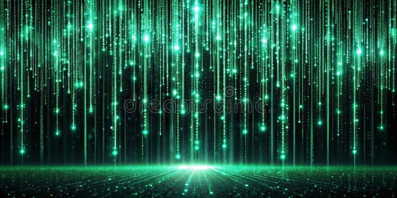 Emerald Green Light Strings Falling on Sparkling Surface. Generative AI ...