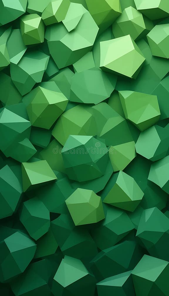Emerald Green Polygonal Gems: a Serene Low-Poly Abstract Stock ...