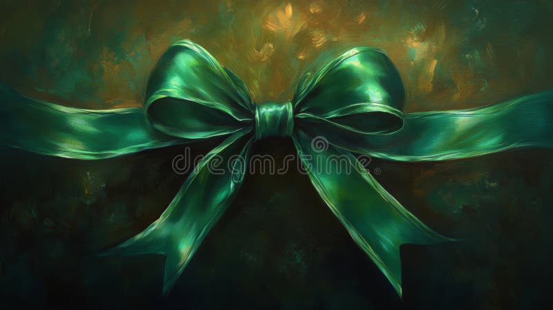 Emerald Green Ribbon Bow Artistic Painting Stock Illustration ...