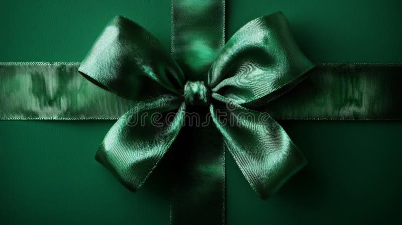 Emerald Green Ribbon Bow on Dark Green Background Stock Illustration ...