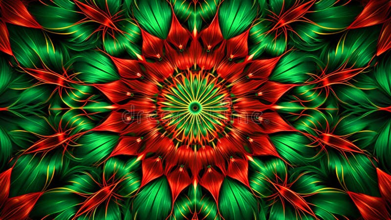 Emerald Green and Ruby Red Kaleidoscopic Mandala Design Stock ...