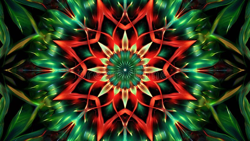 Emerald Green and Ruby Red Kaleidoscopic Mandala Design Stock ...
