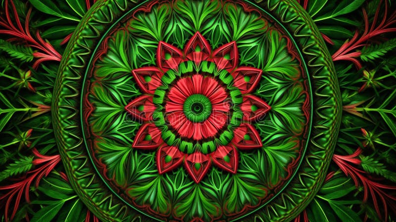 Emerald Green and Ruby Red Kaleidoscopic Mandala Design Stock ...