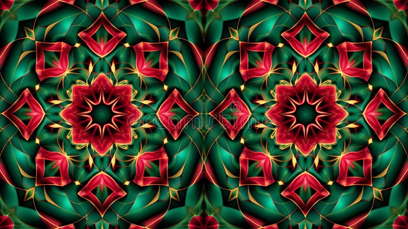 Emerald Green and Ruby Red Kaleidoscopic Mandala Design Stock ...