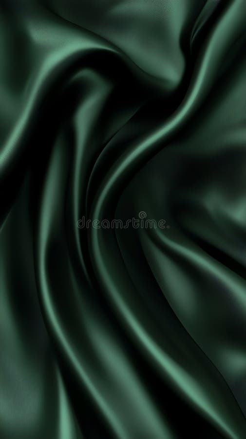 Emerald Green Satin Fabric with Smooth, Flowing Curves, Creating a ...