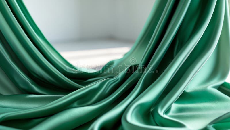 Emerald Green Silk Fabric Texture - Luxurious Draped Fabric Stock Photo ...