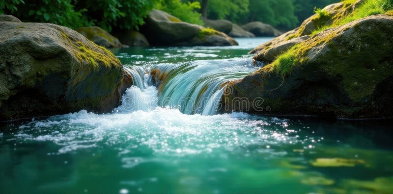 Emerald Green Spring Water Flowing Over Rocks, Green, Waterfall ...