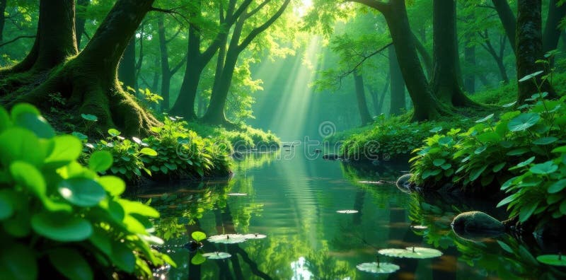 Emerald Green Swamp, Vibrant Flora, Teeming Life, Sunlight, Bog, Roots ...
