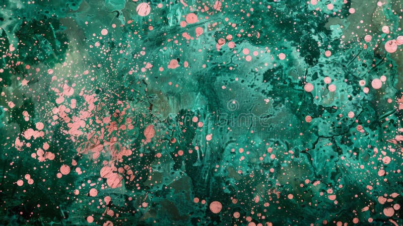 Emerald Green Texture with Rose Gold Splatter: Abstract Acrylic Paint ...