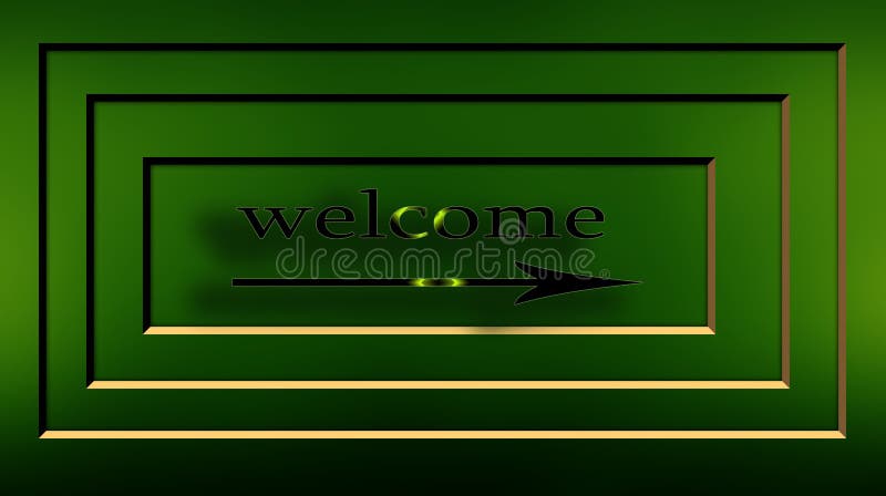 Bright Green Background with Gold Frames and Text Welcome with Arrow ...