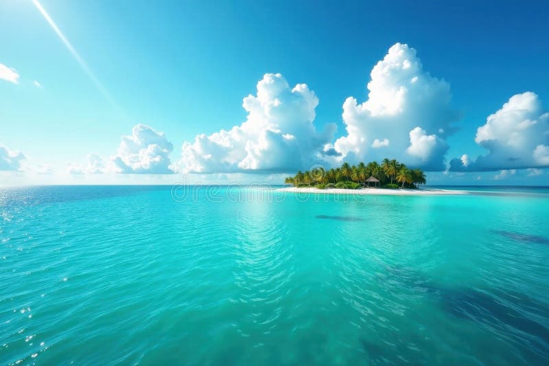 Emerald Isle, Vibrant Lagoon, Cloud Drifted Sky, Tropical, Clear Stock Illustration ...