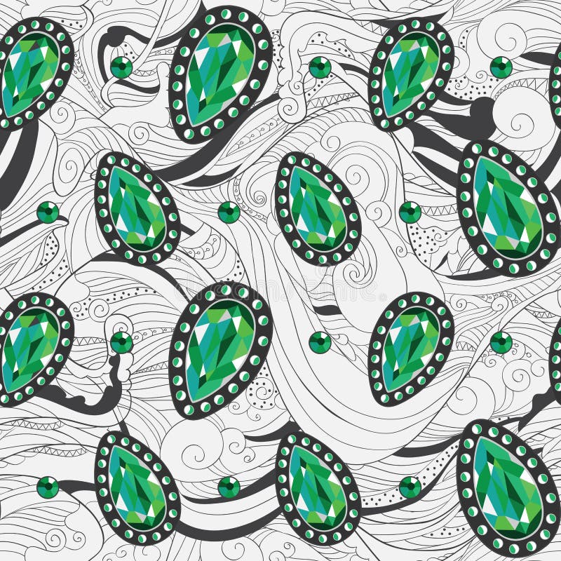 Emerald Jewelry Silver Pattern Stock Illustration - Illustration of ...