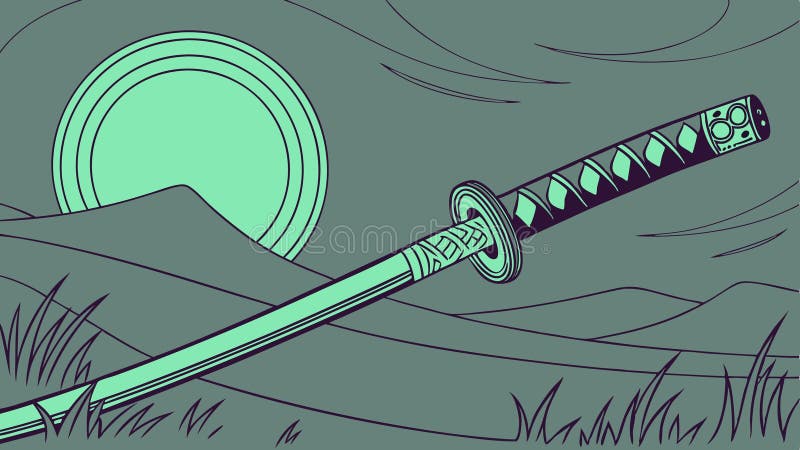 Emerald Katana with Full Moon in Calm Setting, Vector Design Generative ...