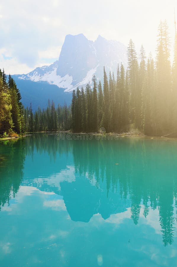 Emerald Lake at Spring Morning. Yoho National Park Stock Image - Image ...