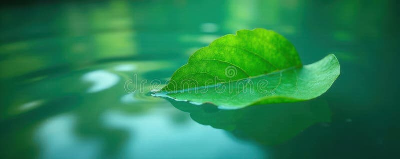 Emerald Leaf Adrift on Pristine Water Surface, Spring, Serenity ...
