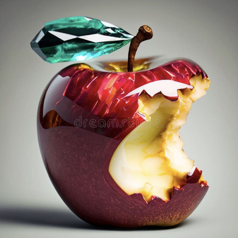 The Emerald Leaf on a Glazed Apple Stock Illustration - Illustration of ...