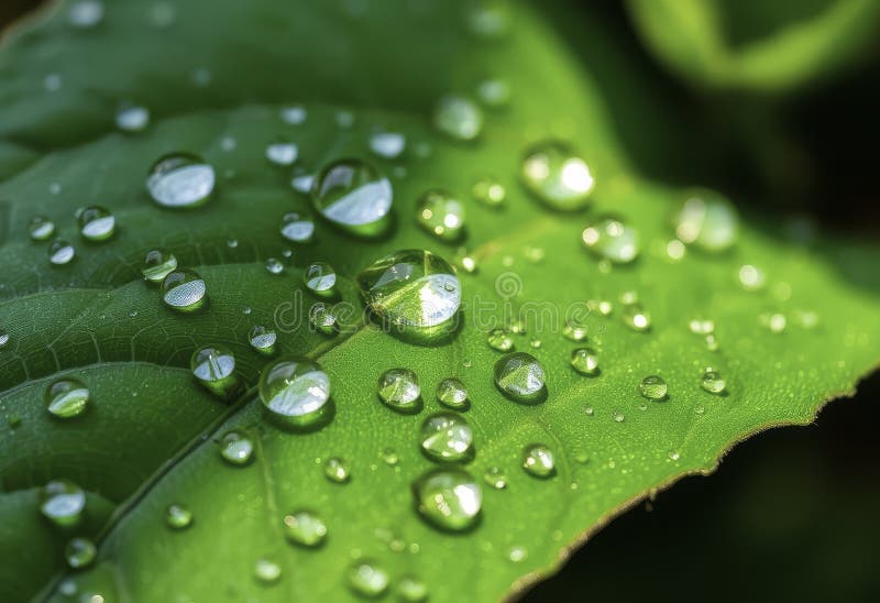 Emerald Leaf, Glistening Dew Drops, Macro Detail, Nature, Leaf Stock ...