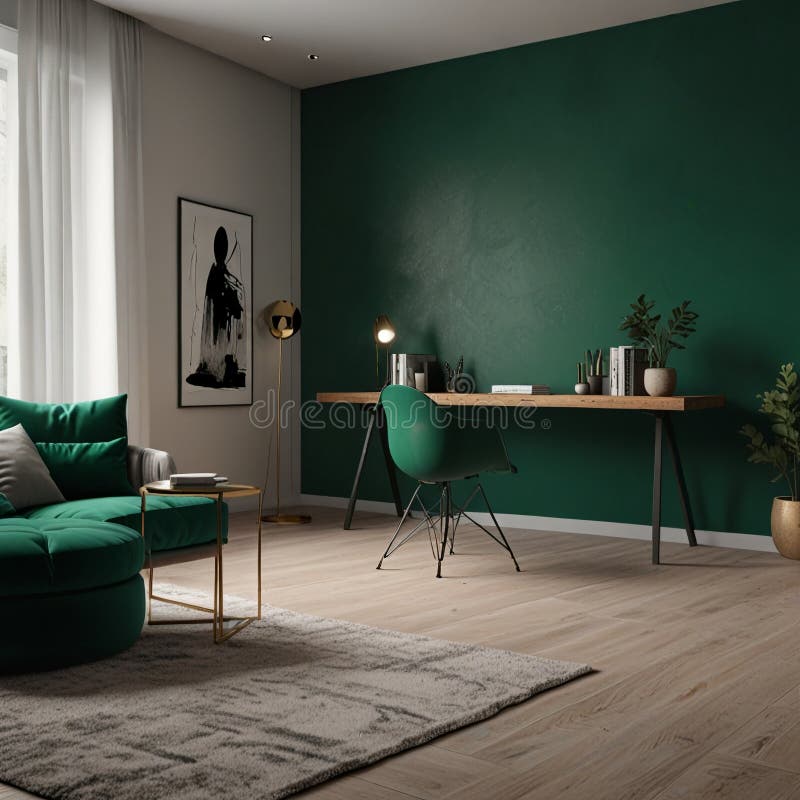 Emerald Living Room in Minimalist Style Stock Photo - Image of modern ...