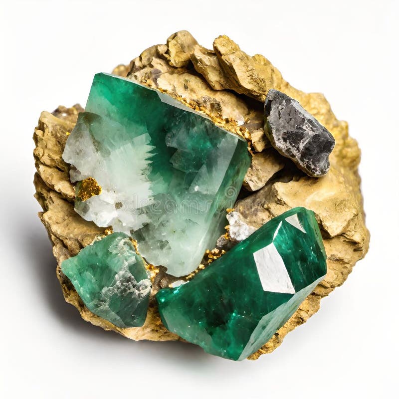 Emerald Mineral Crystals on a White Background. Close Up View Stock ...
