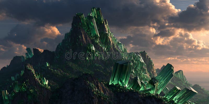 Emerald Mountain Fantasy Landscape Wallpaper Stock Illustration ...