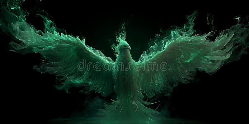 Emerald Phoenix Liquid Fire Bird Art Stock Illustration - Illustration ...